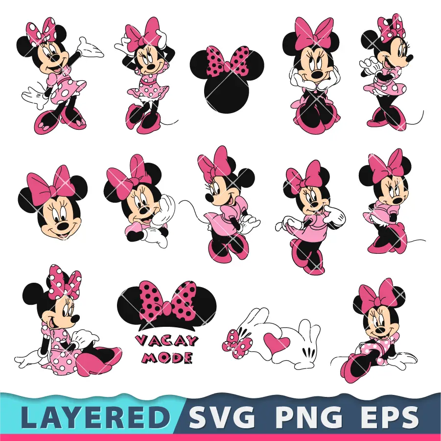 Minnie Mouse SVG Transparent PNG, Disney Character Layered Cricut