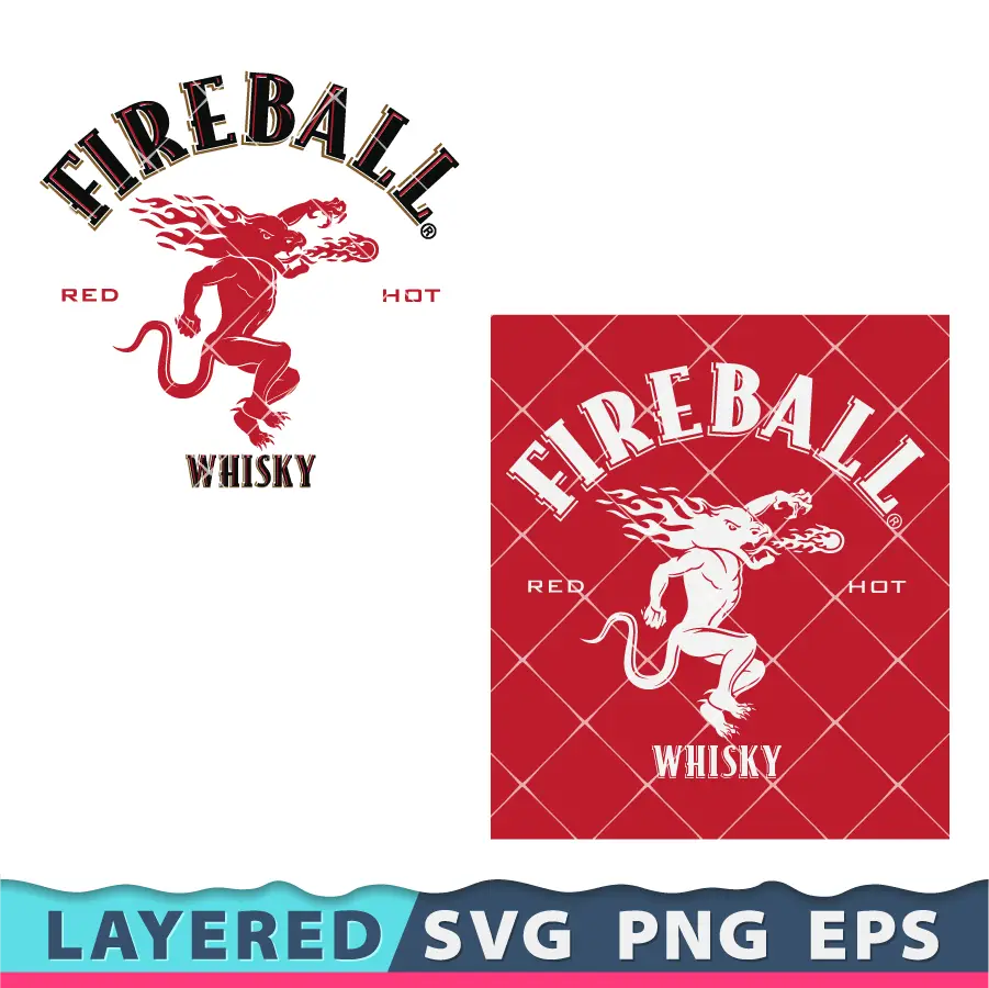 🔥 Fireball Whisky PNG, Layered SVG, Red Hot Logo Cricut