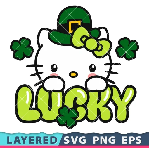 St Patricks Hello Kitty SVG, Transparent Lucky Shamrock PNG – SVG Fanart