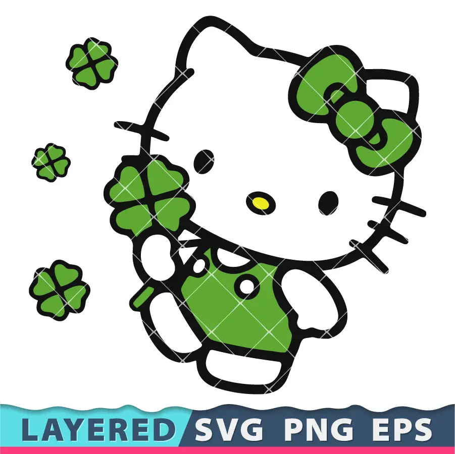 St Patricks Day Hello Kitty SVG, Transparent Shamrock PNG – SVG Fanart