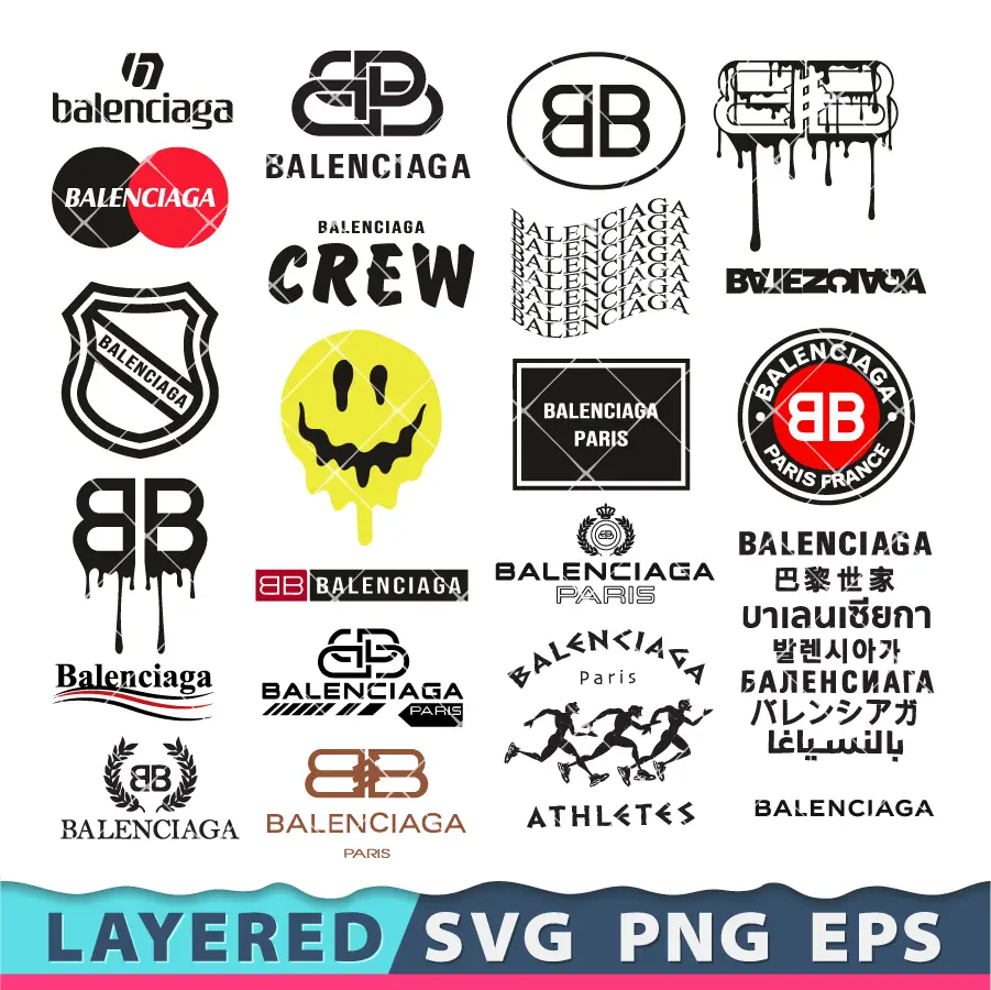 Balenciaga Logos SVG Bundle, Fashion Brand Transparent PNG