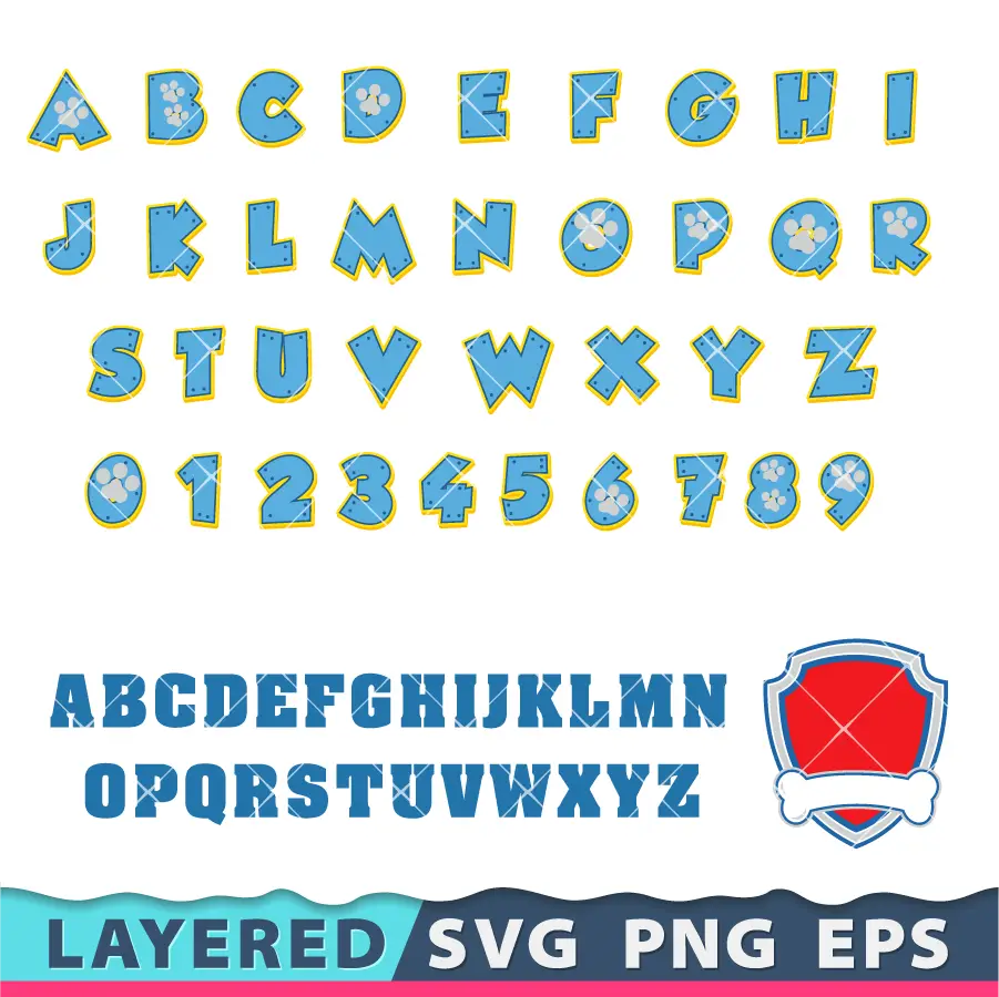 Paw Patrol Alphabet PNG, Cartoon Font SVG, Transparent Numbers Letters Set