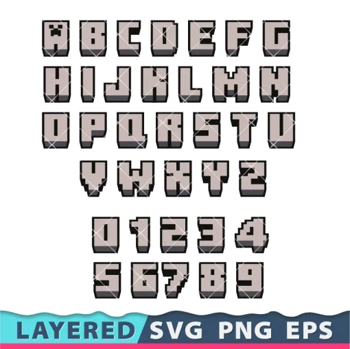 Minecraft Alphabet SVG, Transparent Gaming Font PNG Collection – SVG Fanart