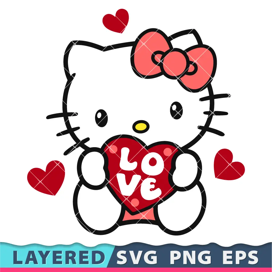 Hello Kitty Love SVG, Sanrio PNG, Valentine Layered Cricut
