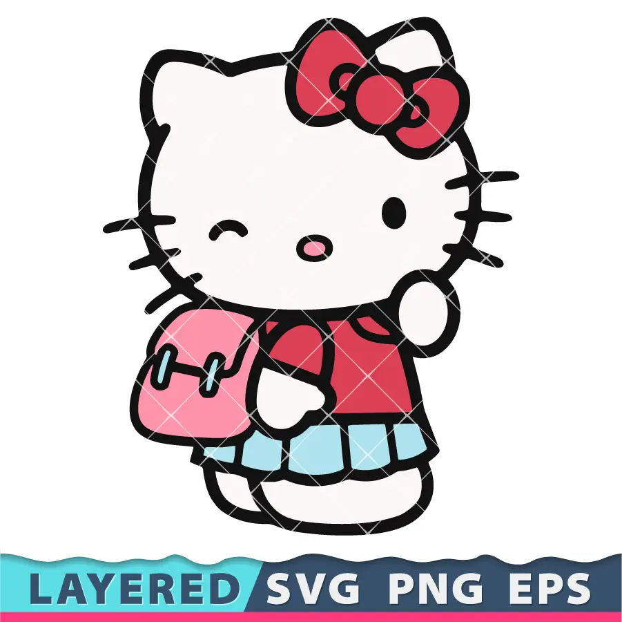 Hello Kitty PNG, Student SVG, Layered School Vector Cricut