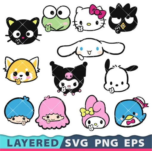Sanrio Characters SVG Bundle, Transparent Hello Kitty PNG Clipart ...