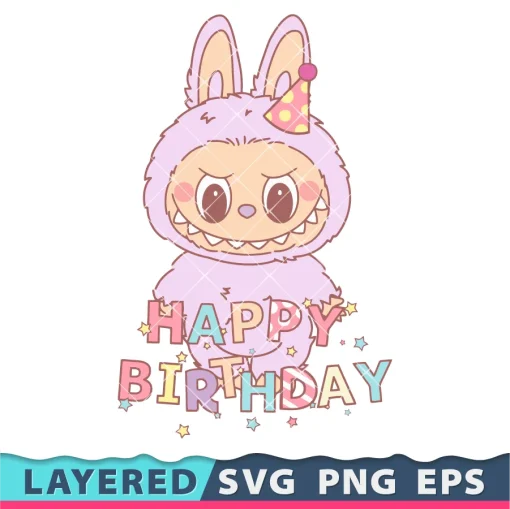 Labubu Birthday PNG SVG, Happy Birthday Kawaii Clipart - SVG Fanart