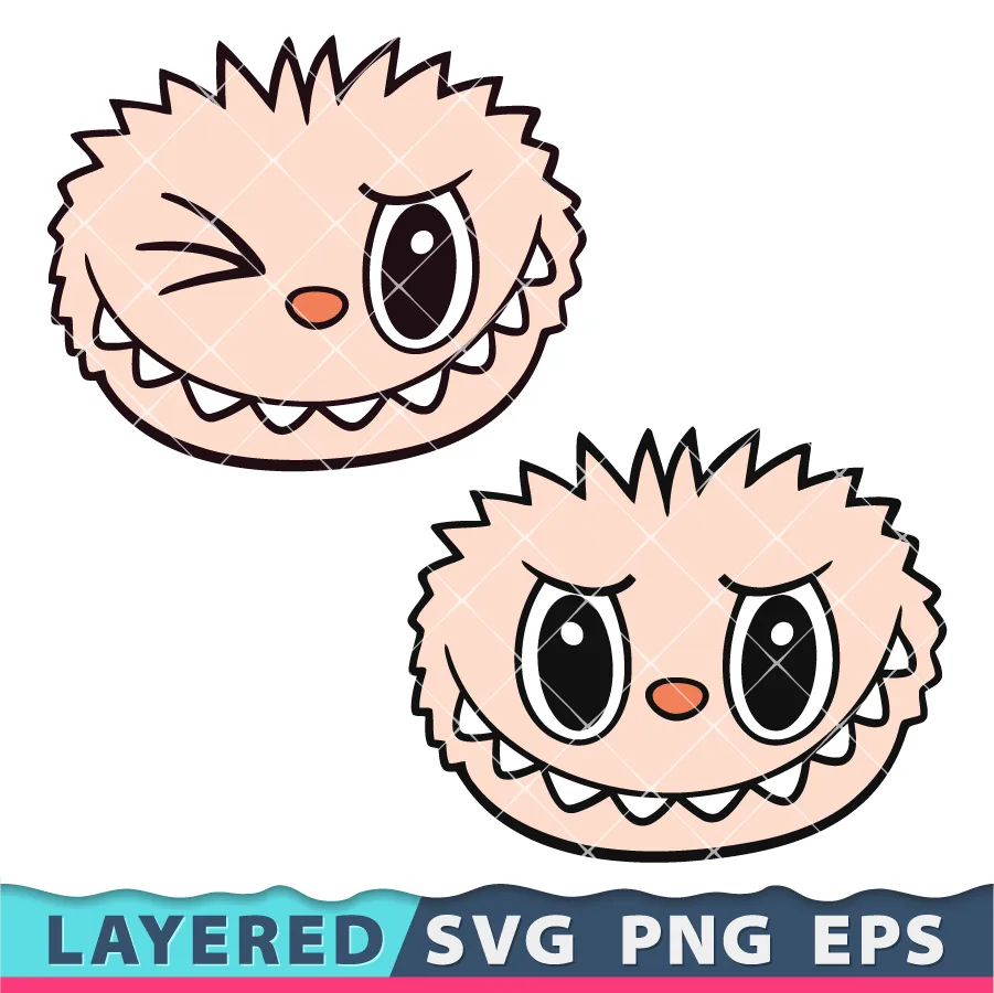 Labubu 👹 Face PNG, Pop Mart SVG Duo, Cute Monster Clipart - SVG Fanart