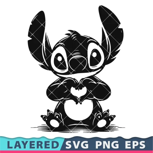 Stitch Heart 💙 SVG, Disney Love PNG, Cute Stitch Clipart - SVG Fanart
