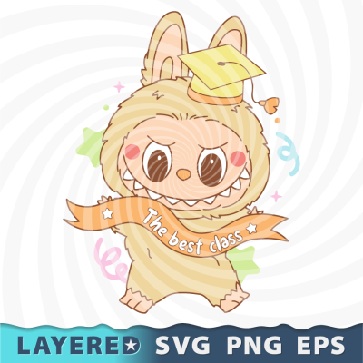 Labubu Preschool Graduation PNG, Cute Monster SVG Clipart – SVG Fanart
