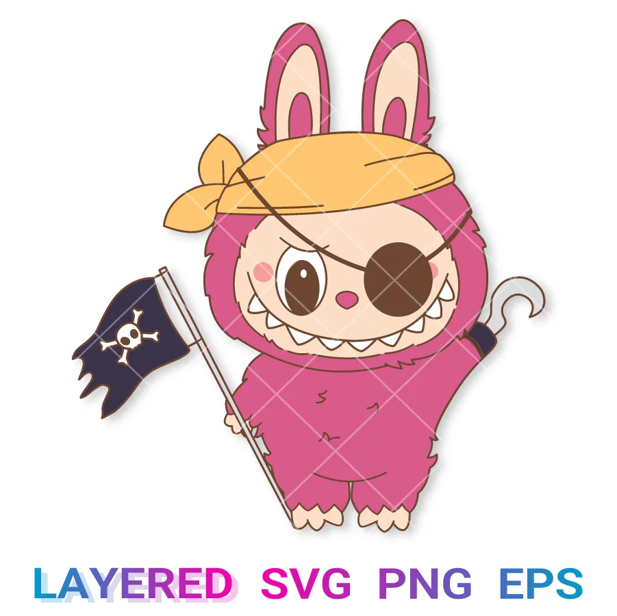 Labubu Pirate Halloween PNG SVG, Kawaii Pirate Cricut - SVG Fanart