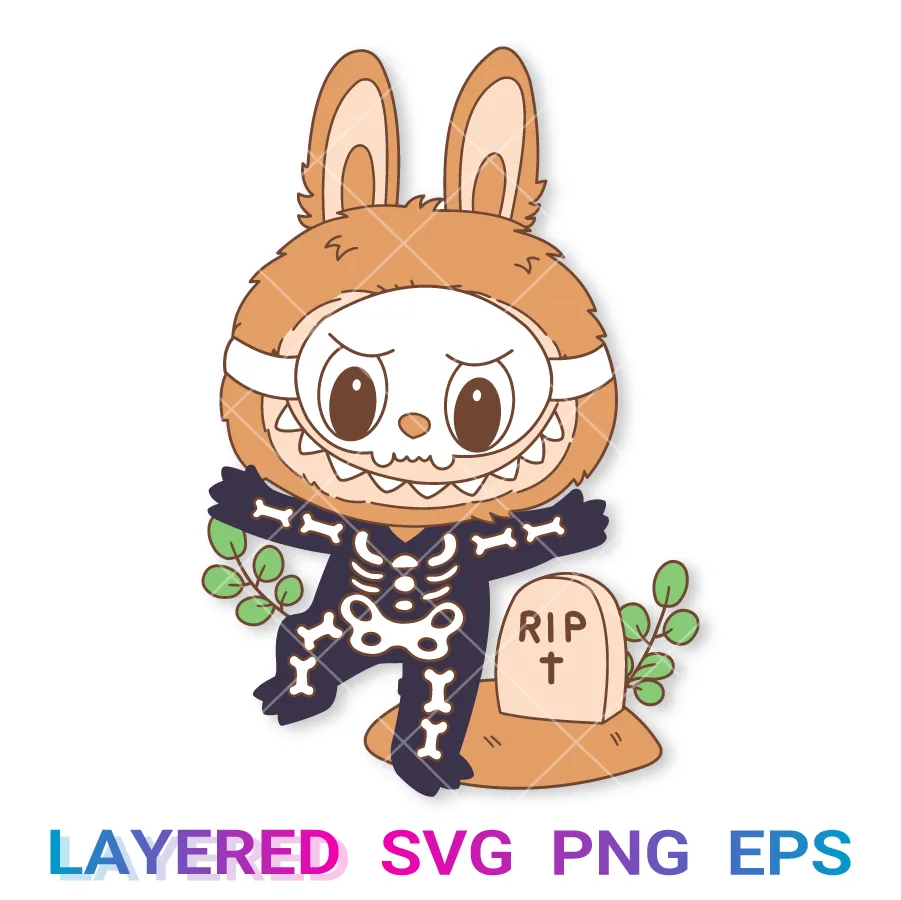 Labubu Skeleton 💀 Halloween PNG SVG, Kawaii Skull Cricut - SVG Fanart