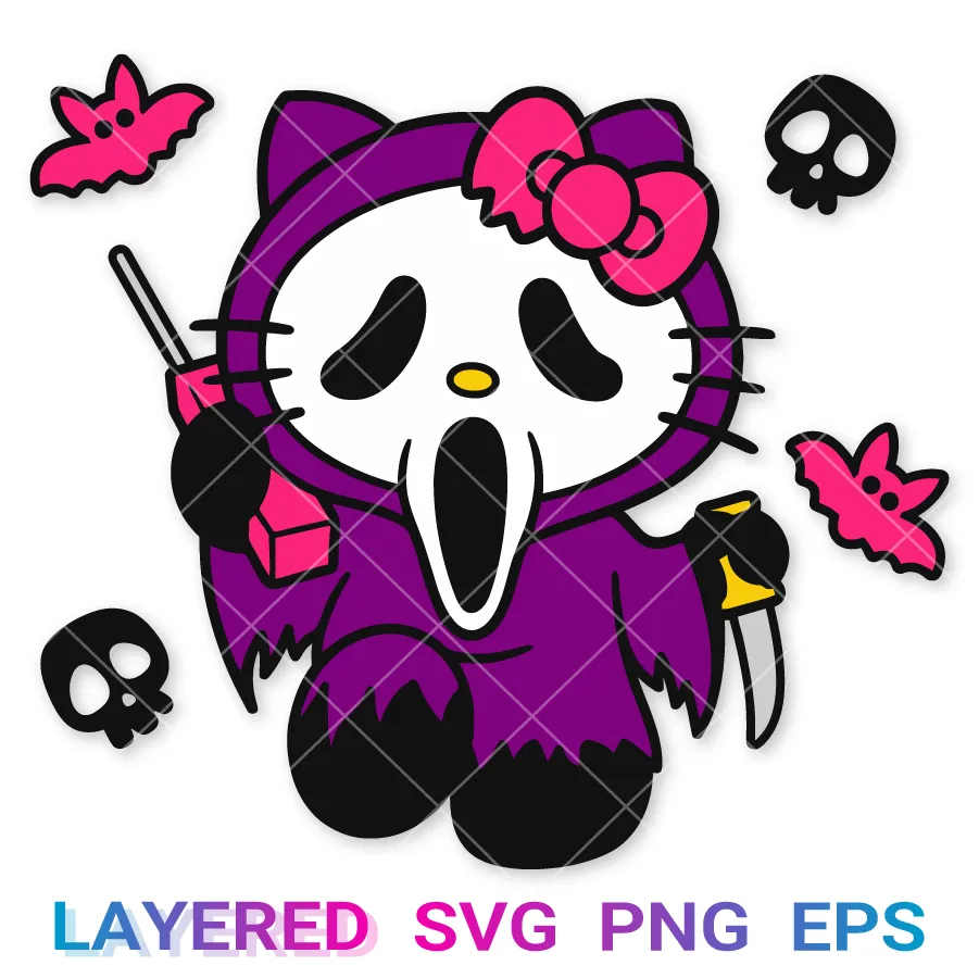 🔪 Hello Kitty Scream SVG PNG, Ghostface Sanrio Cricut - SVG Fanart